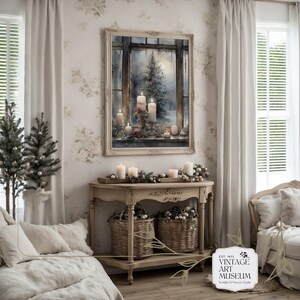 Rustic Christmas Wall Art Candles Painting Printable Vintage Holiday ...