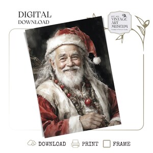 Happy Santa Portrait Vintage Christmas Wall Art Printable Christmas ...