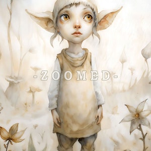 Thoughtful Little Elf Nursery Art Print, Watercolor Fairy in Vintage ...