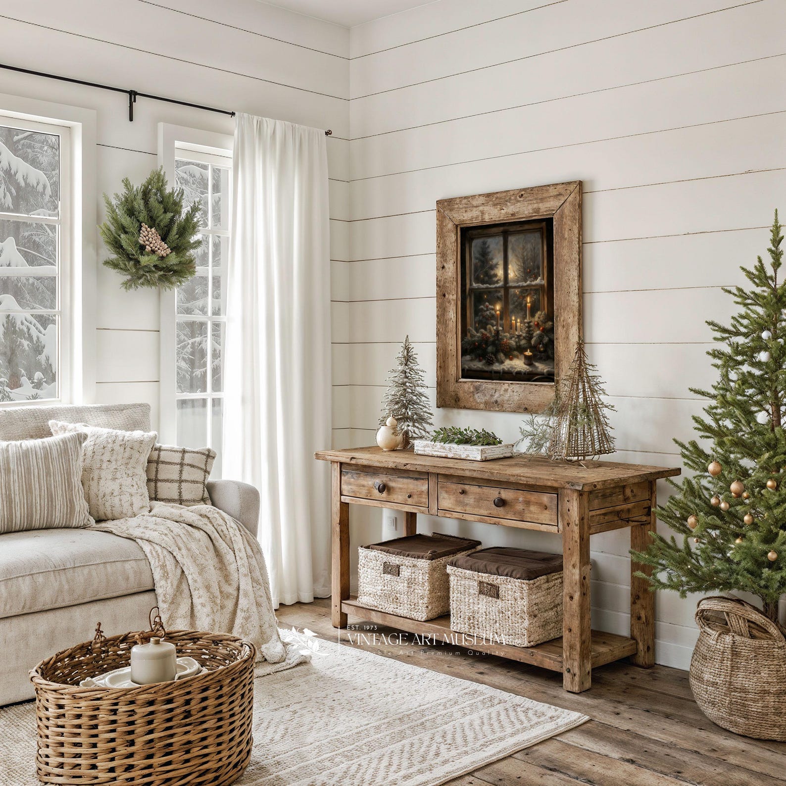 Christmas Night Window Still Life Art: Vintage Cottagecore Winter Print ...