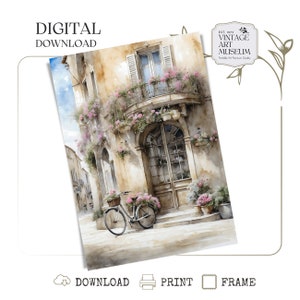 Charming Cafe Architecture Vintage Print Spring Cityscape Watercolor ...