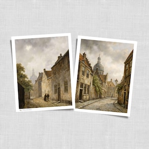 Vintage Dutch Street Scene Painting - Antique Cityscape Architecture ...