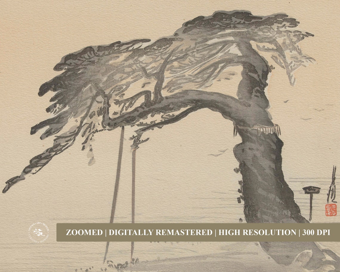 Japanese Wall Art Old Pine Painting Vintage Printable Decor - Etsy