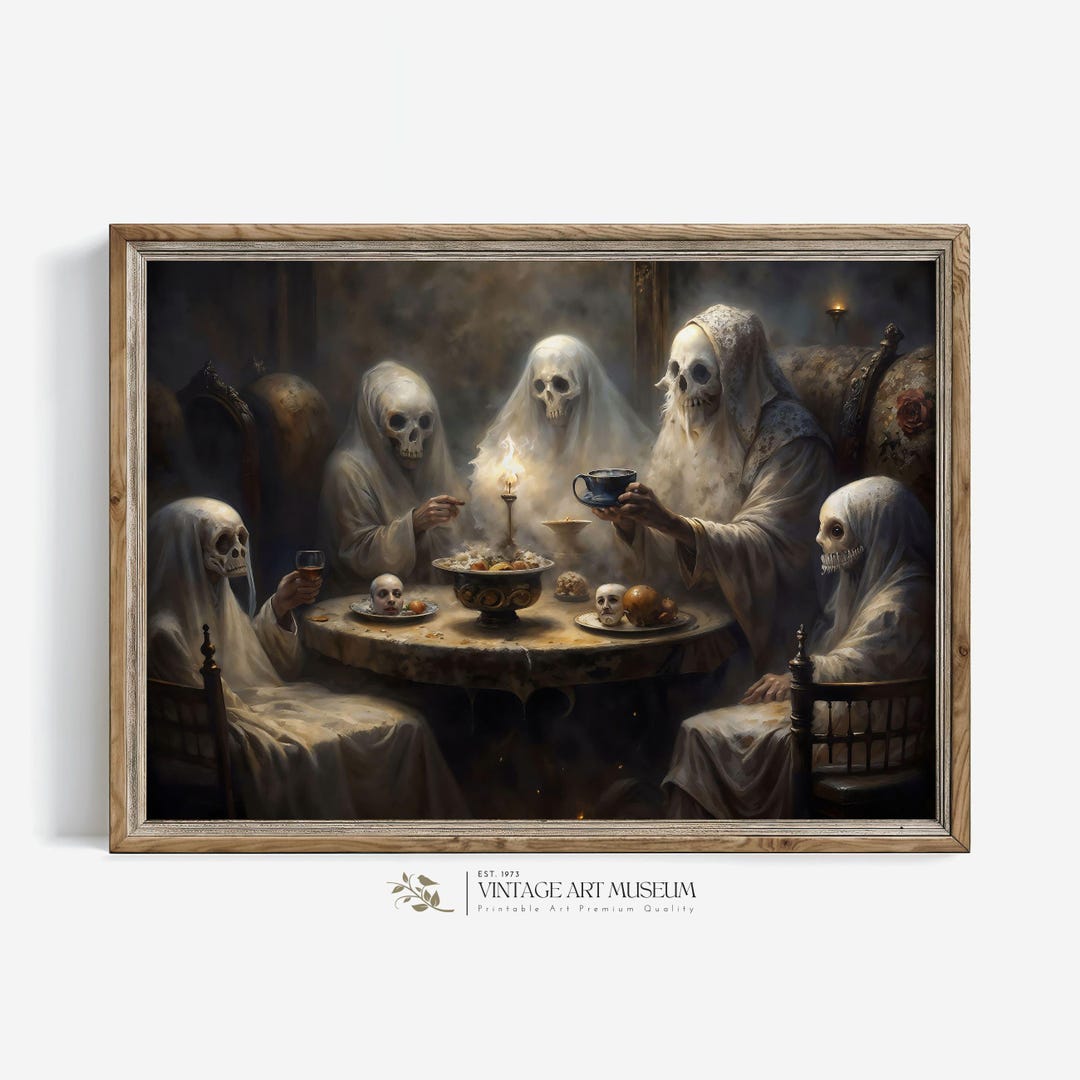 Ghost Tea Party Creepy Halloween Pictures Print, Spooky Vintage Style ...