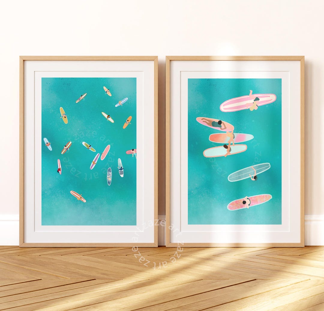 Maximalist Gallery, Surf Poster Set, Surfing Decoration, Aerial Surfers ...