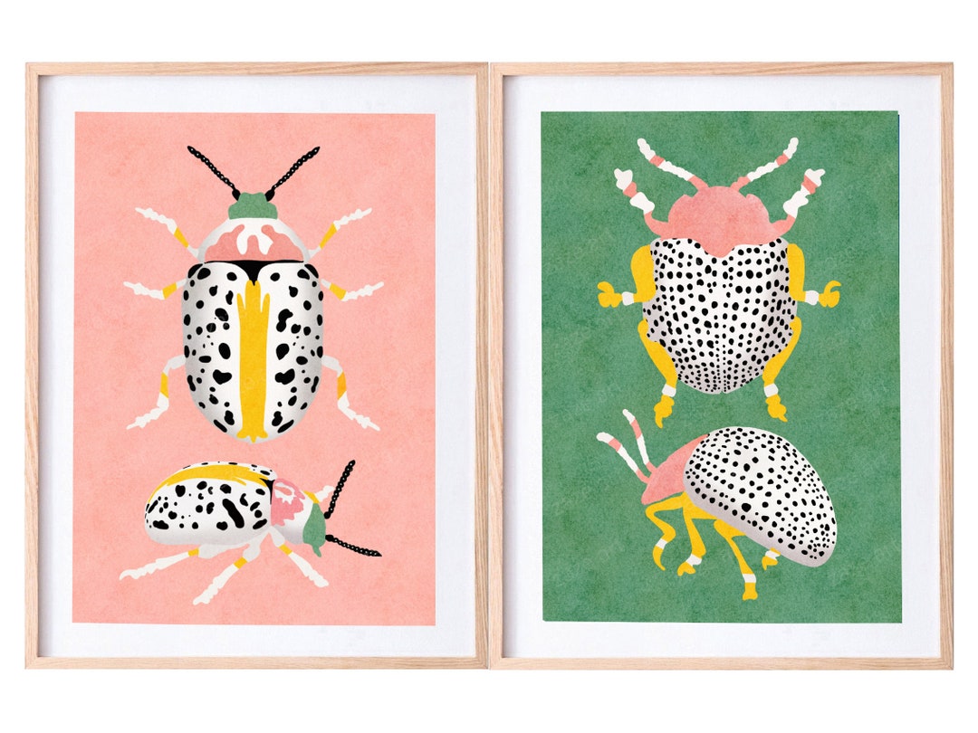 Set of 2 Prints, Bug Print, Insect Print, Beetle Poster, Aesthetic Room ...