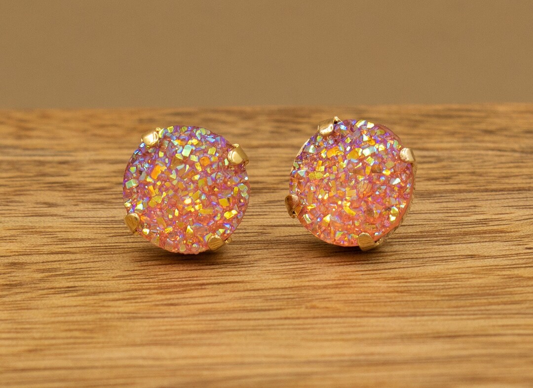 Buy PINK AB faux DRUZY Earring Studs, Bright Gold Setting, Bartoni ...