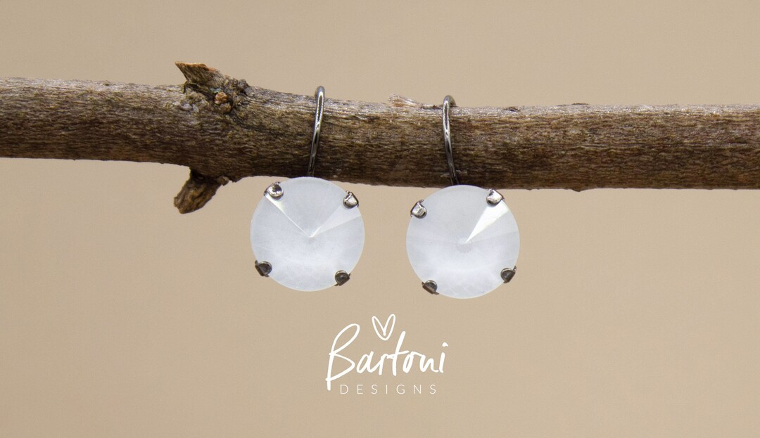 NEW ELECTRIC WHITE Earring Drops, Lever Backs, 12MM Austrian Crystals ...