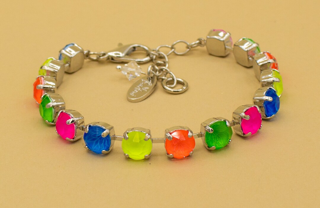 New RAINBOW ELECTRIC NEON Bracelet, 8mm Genuine Crystals, Adjustable ...