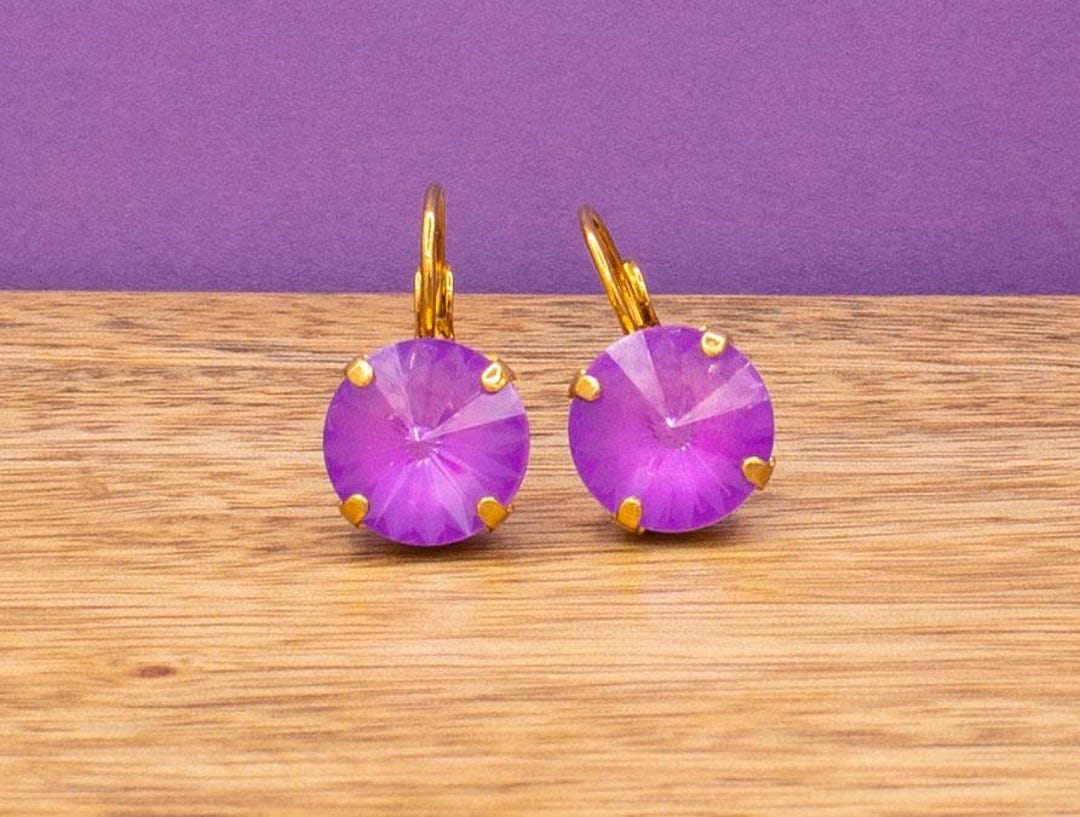 Electric Violet Crystal Drop Earrings: Bronze Lever Back, Bartoni ...