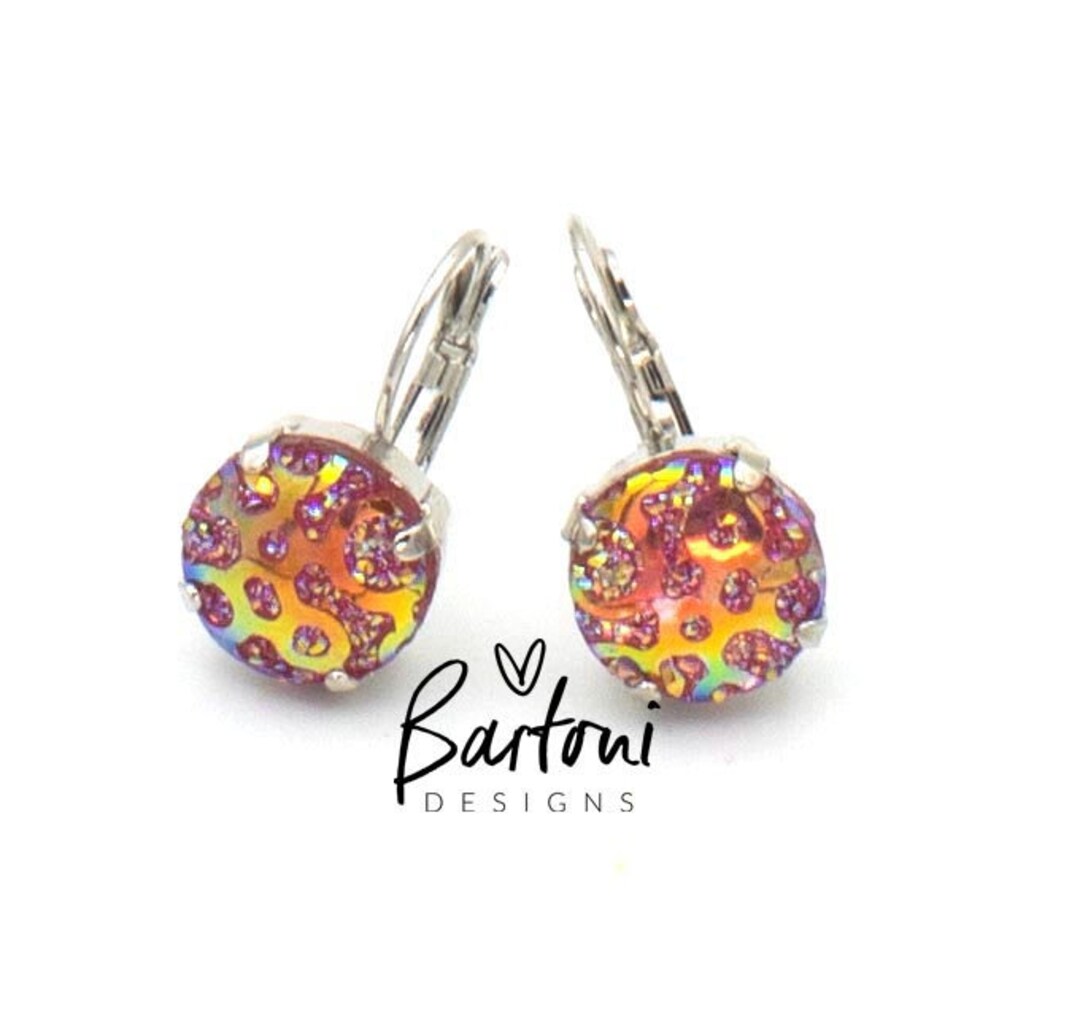 30% OFF*** PINK RHINESTONE Druzy (faux) Earrings 12MM Drops, Leverback ...