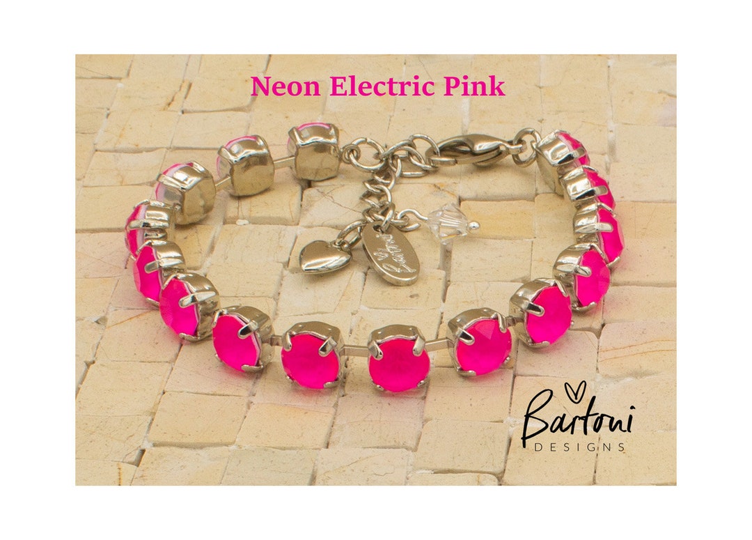 New NEON PINK Bracelet, Pick Your Setting/finish, 8mm Austrian Crystals ...