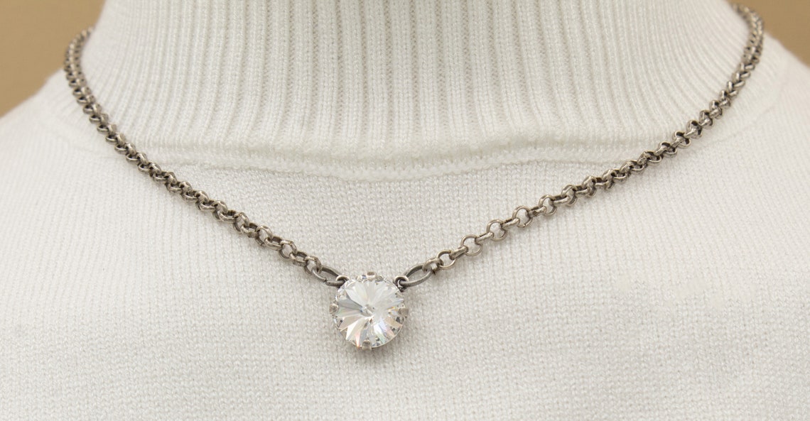 CLEAR CRYSTAL NECKLACE, 8mm Genuine Crystals, 33 Settings, Adjustable ...