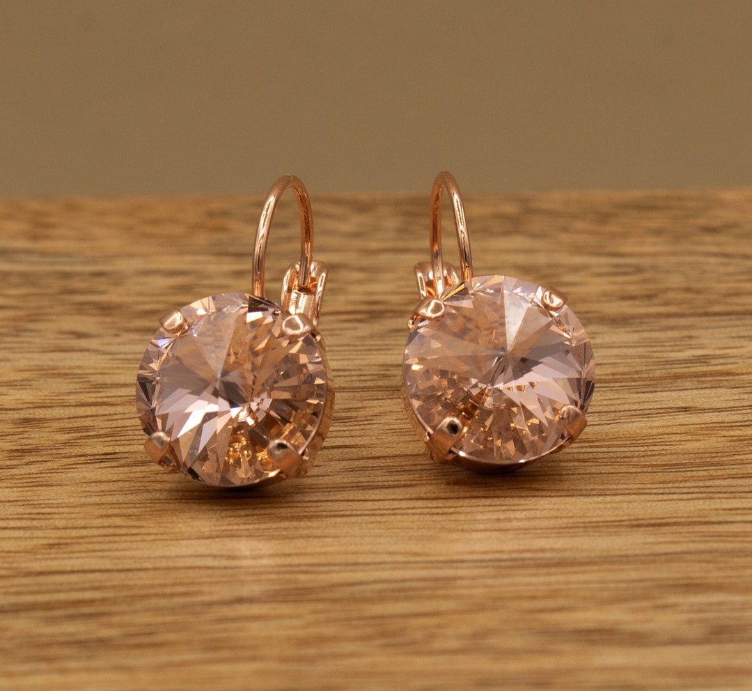 VINTAGE ROSE EARRING Drops,12mm Austrian Crystal, Rose Gold Setting ...