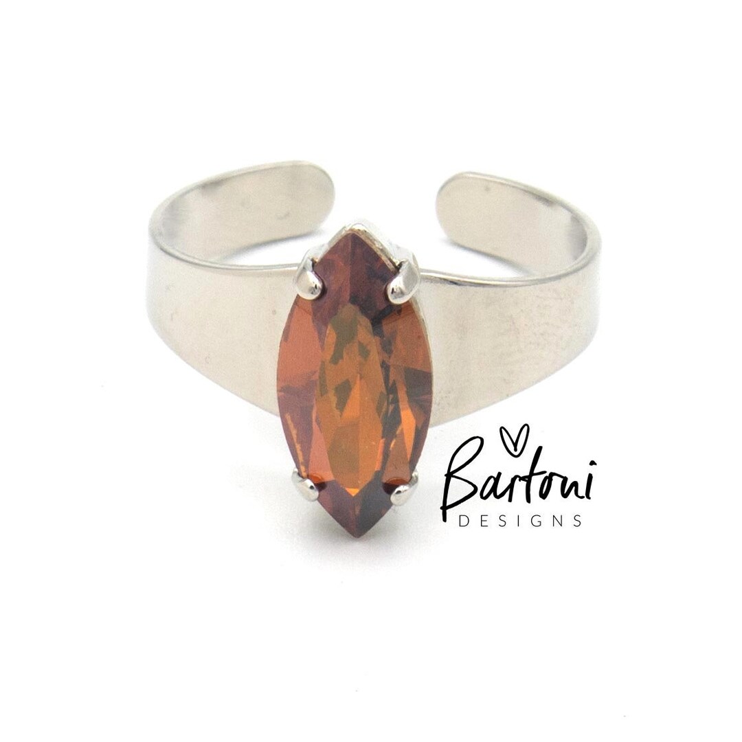 35% OFF**** COPPER Ring, 15x7mm NAVETTE Crystal, Adjustable Rhodium ...