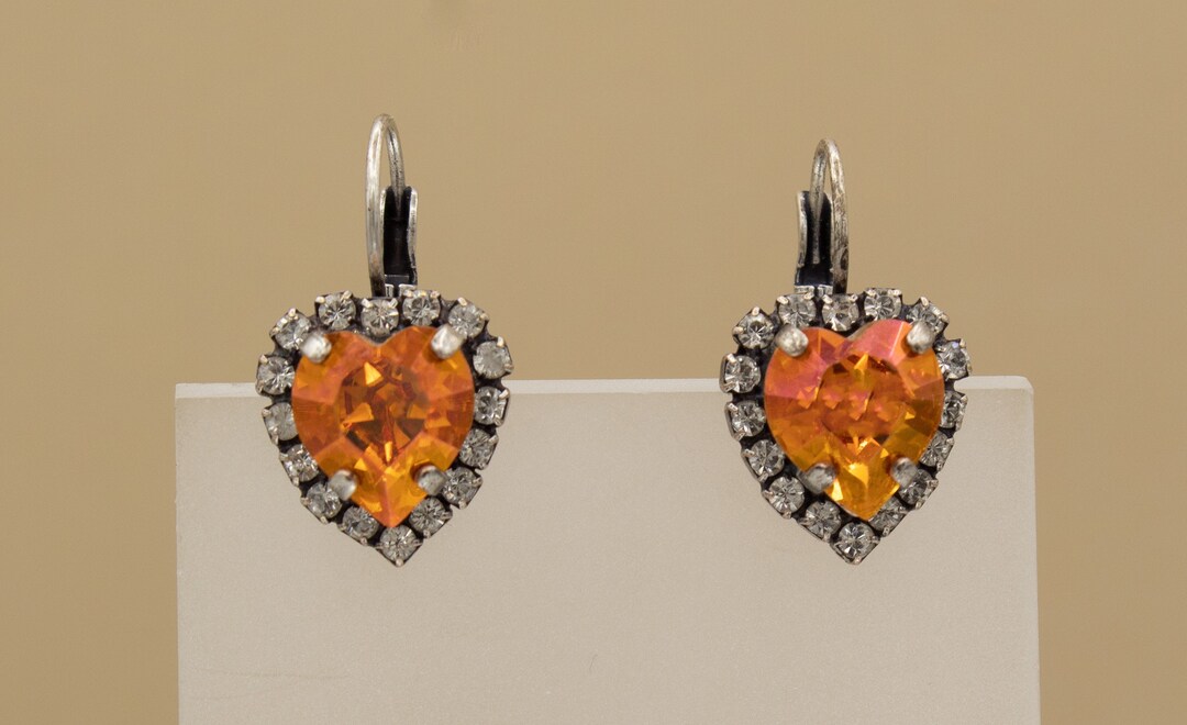 HEART EARRING DROPS, Astral Pink Crystal Heart Surrounded by Clear ...