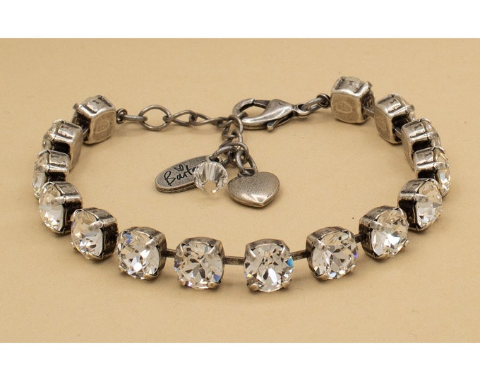 CLEAR CRYSTAL BRACELET, 8mm Austrian Crystals, Antique Silver Setting ...