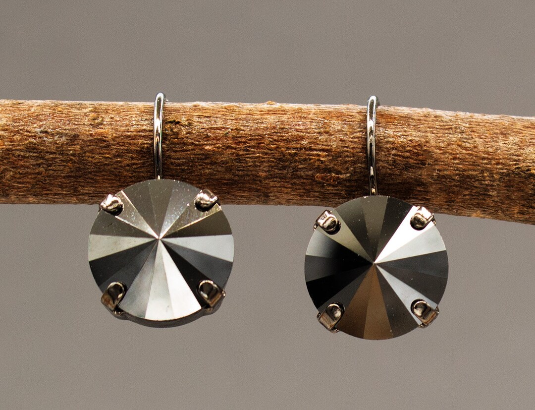 BLACK AND SILVER Earring Drops, Jet Hematite, Lever Backs, 12MM, Gun ...