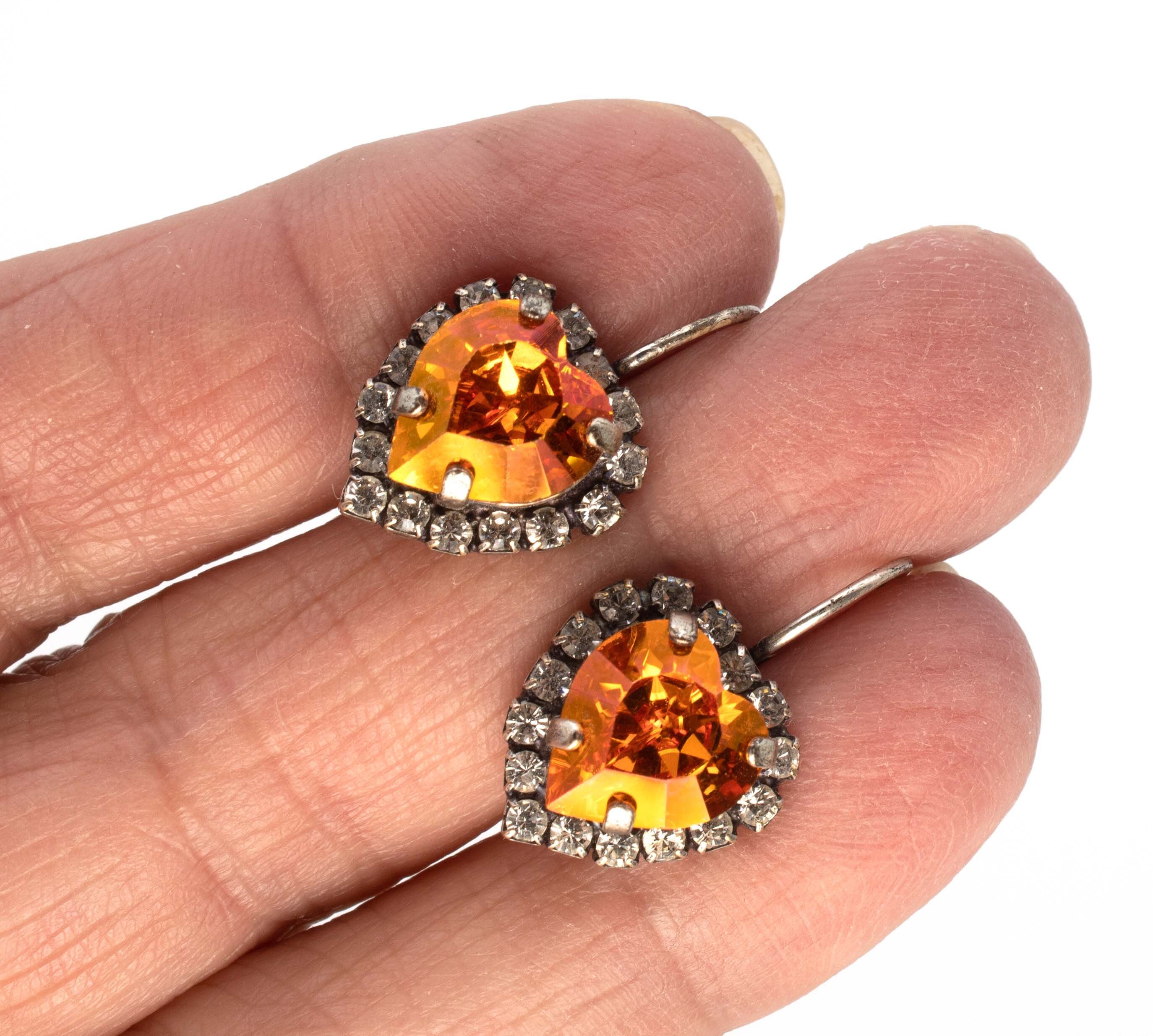 HEART EARRING DROPS, Astral Pink Crystal Heart Surrounded by 16 Clear ...