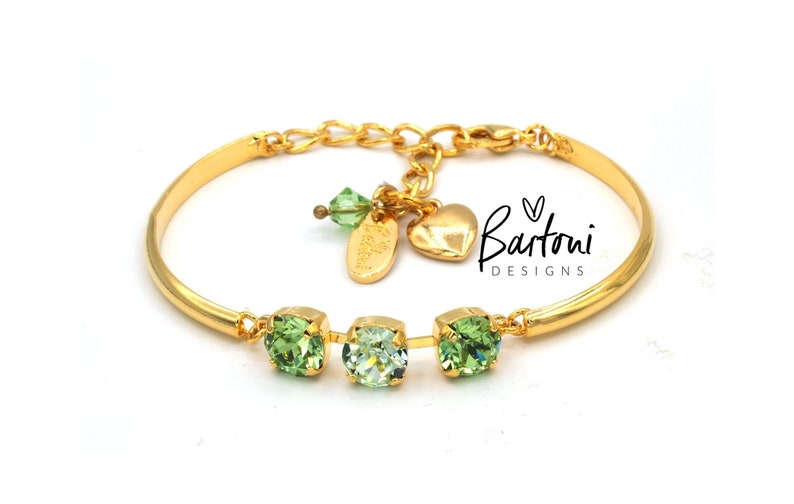 Peridot Chrysolite Crystal Bangle Bracelet: Adjustable Yellow Gold (8mm ...