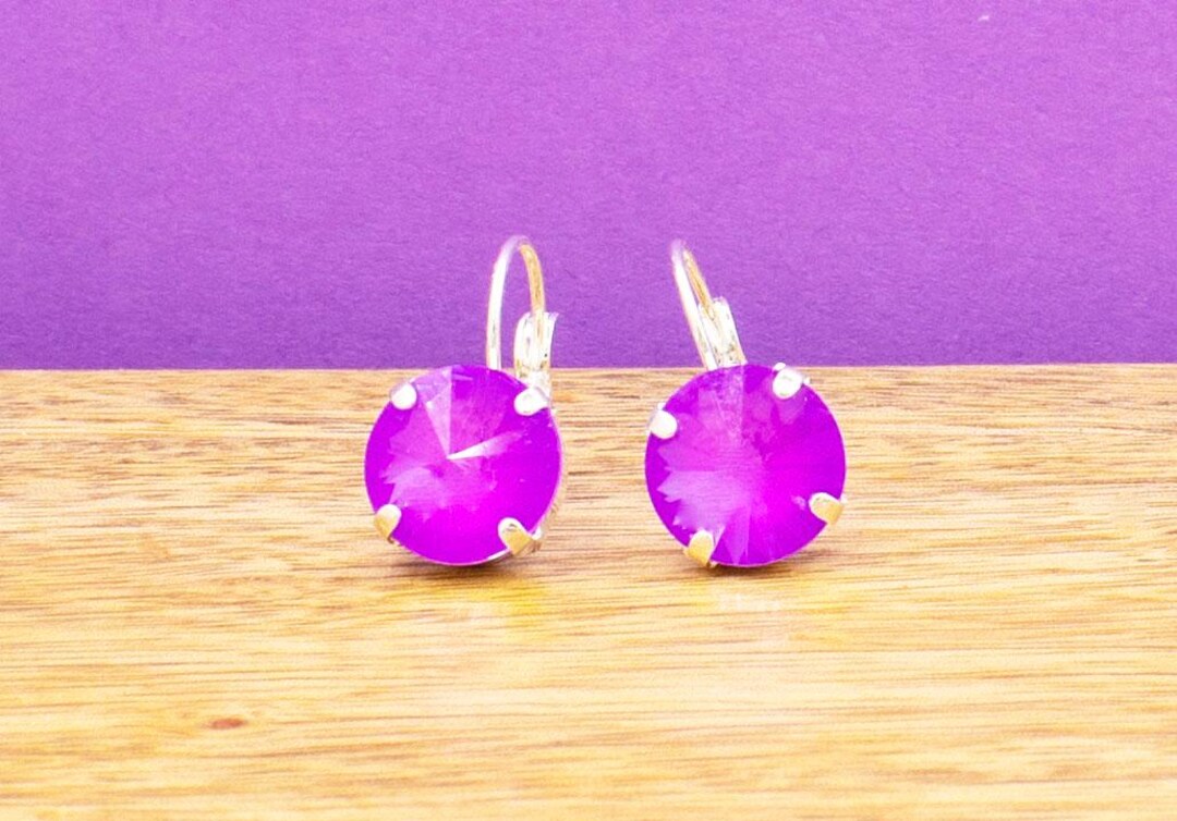 Electric Violet Ignite Earring Drops, Shiny Silver Setting, 12mm Lever ...