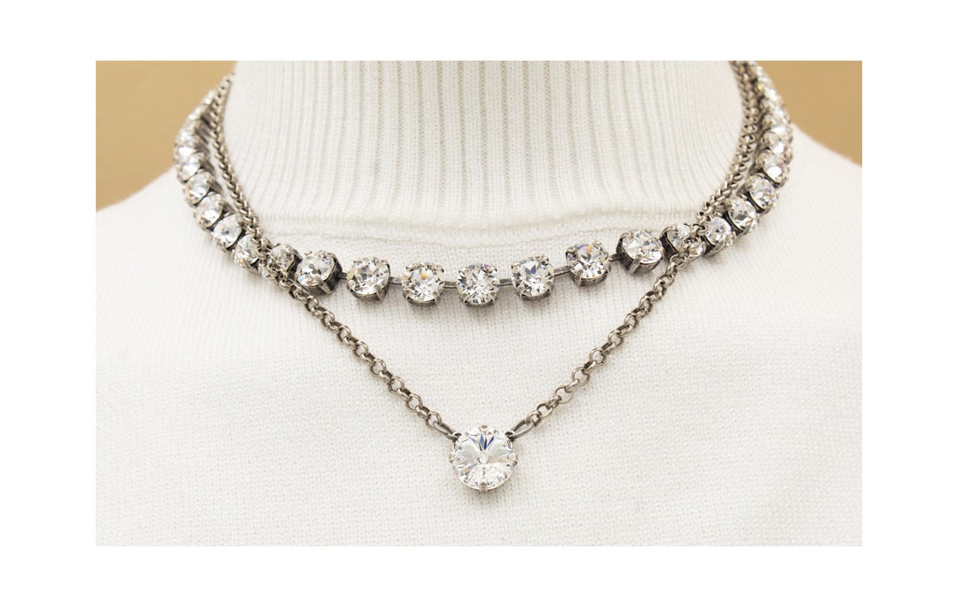 CLEAR CRYSTAL NECKLACE, 8mm Genuine Crystals, 33 Settings, Adjustable ...
