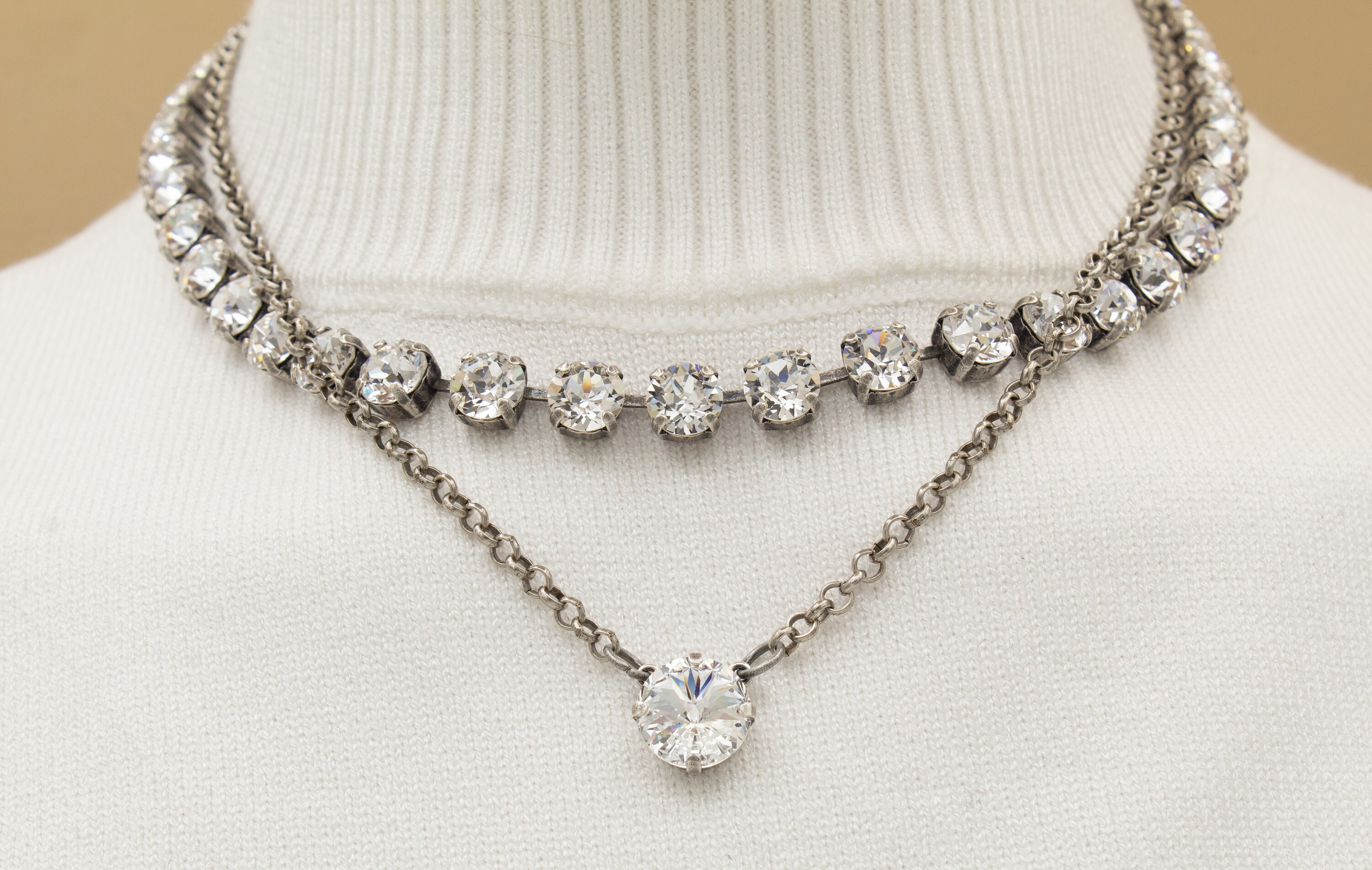 CLEAR CRYSTAL NECKLACE, 8mm Genuine Crystals, 33 Settings, Adjustable ...