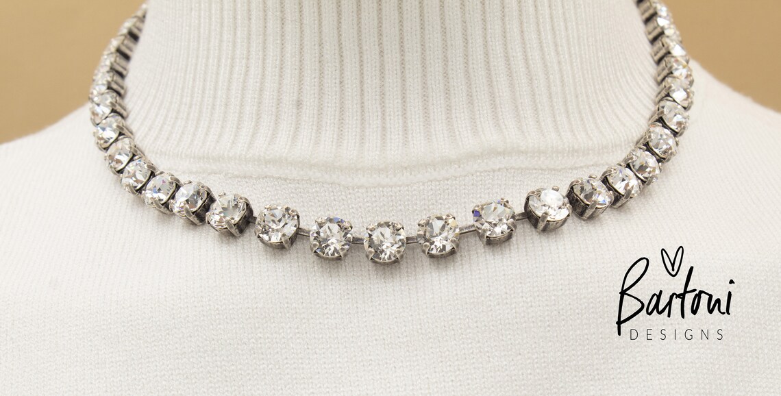 CLEAR CRYSTAL NECKLACE, 8mm Genuine Crystals, 33 Settings, Adjustable ...