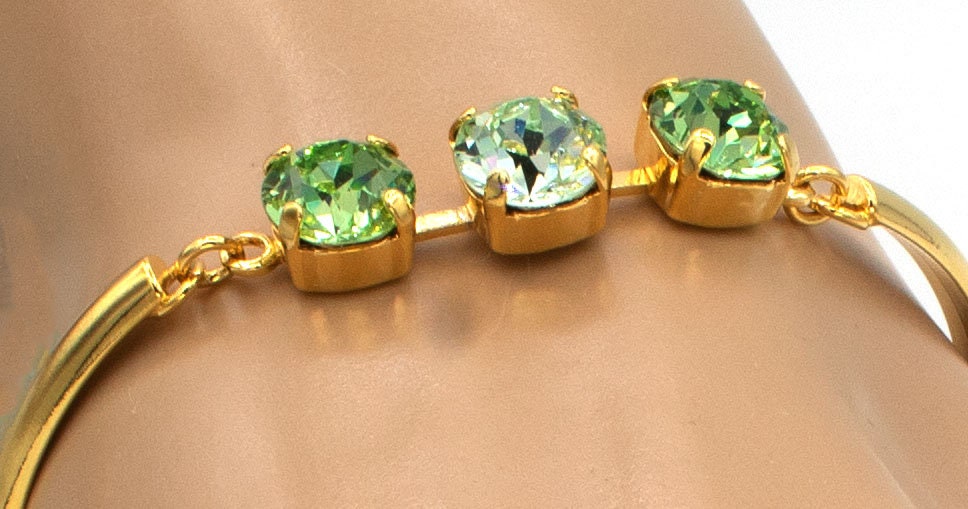 Peridot Chrysolite Crystal Bangle Bracelet: Adjustable Yellow Gold (8mm ...