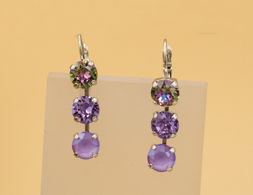 New VITRAIL, VIOLET & LILAC Earring Drops, 8MM Austrian Crystals ...