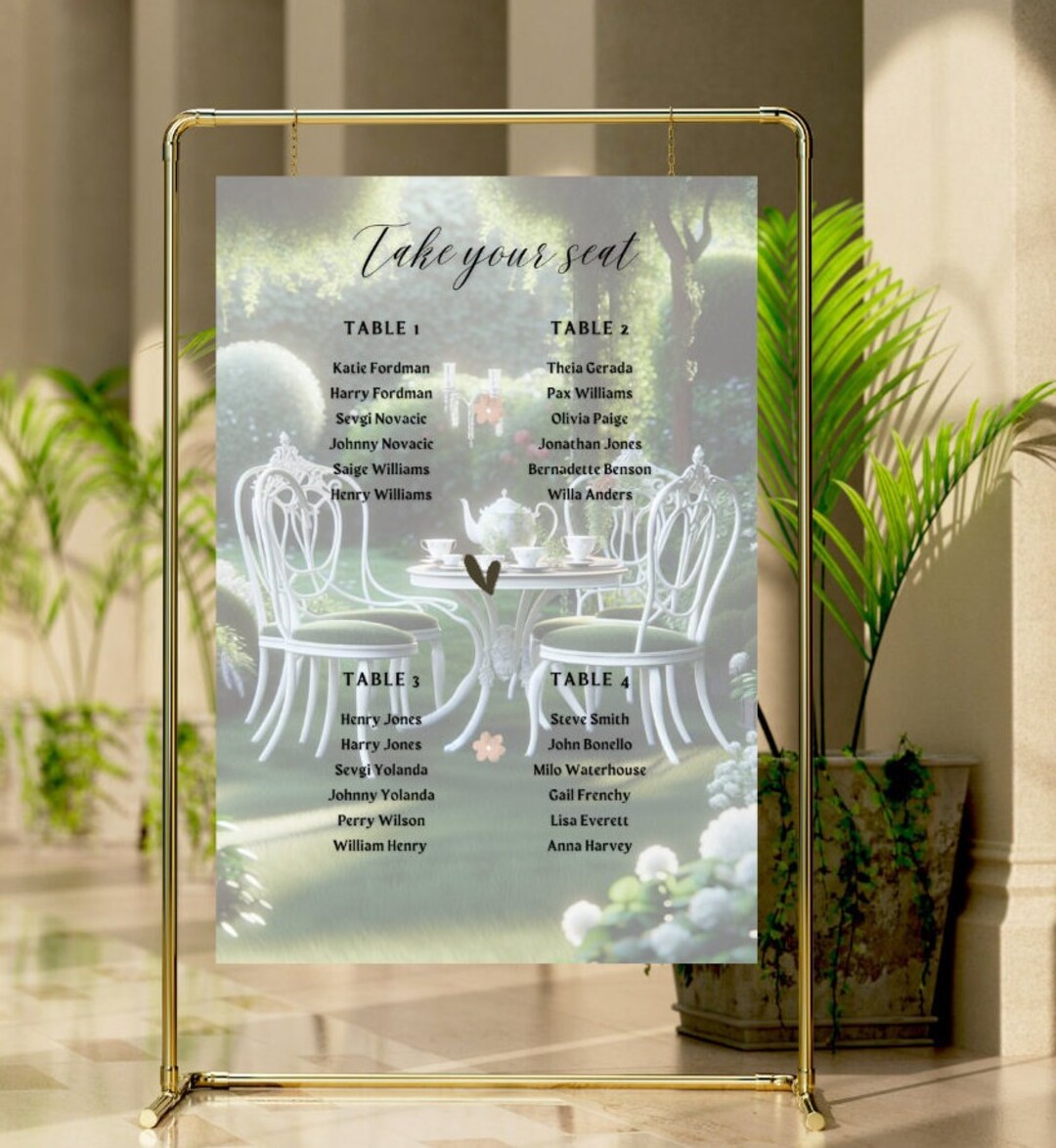 Seating Chart Bridal, Birthday, Baby Shower, Wedding, Anniversary Tea ...