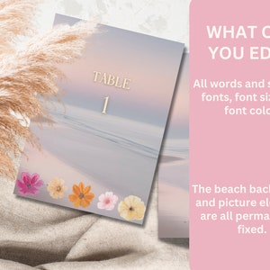 Simple Beach Wedding Table Numbers, Editable Template, Matching Beach ...