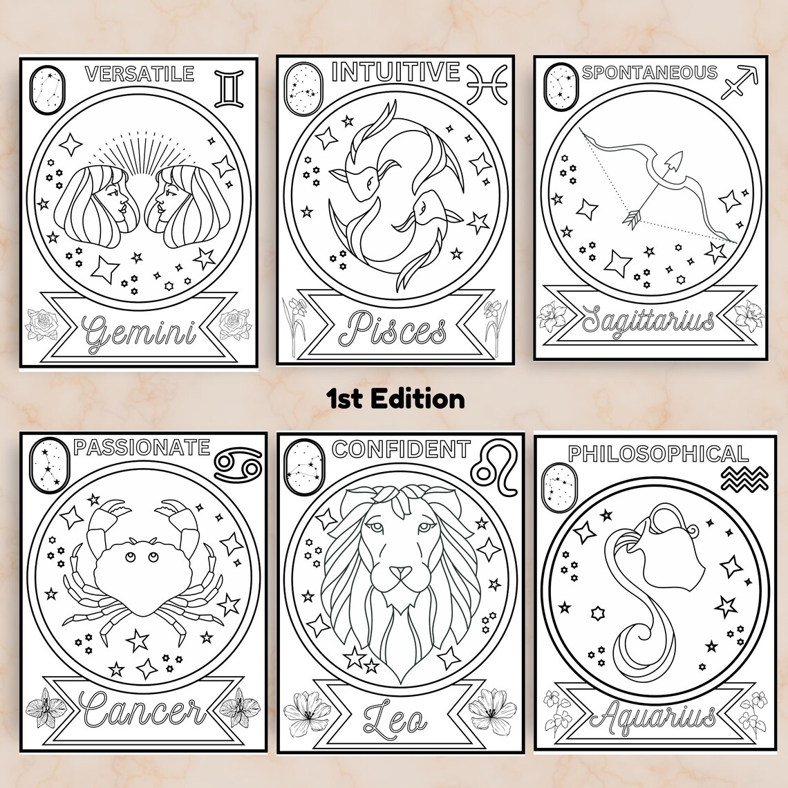 Zodiac Coloring Pages Astrology Constellation Art PDF Download - Etsy