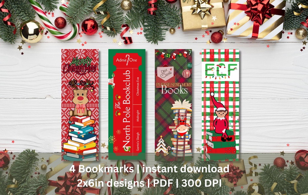 Christmas Printable Bookmark Set, Cute Ticket Bookmark, Printable Elf ...