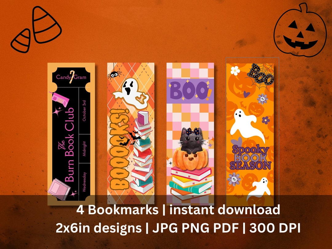 Fall Bookmarks Printable PNG File Spooky Book Reader Gift Printable ...