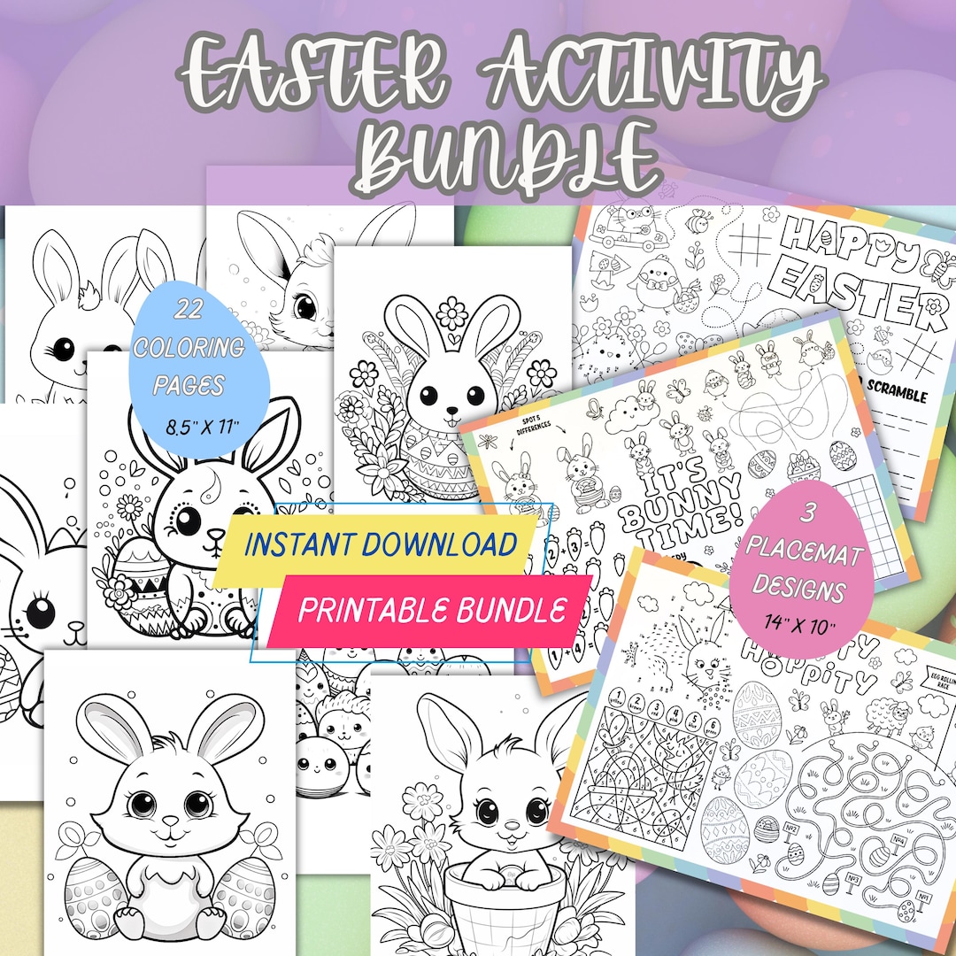 Easter Coloring Pages Bundle Bunny Egg Placemat Designs Digital ...