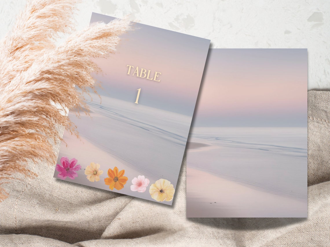 Simple Beach Wedding Table Numbers, Editable Template, Matching Beach ...
