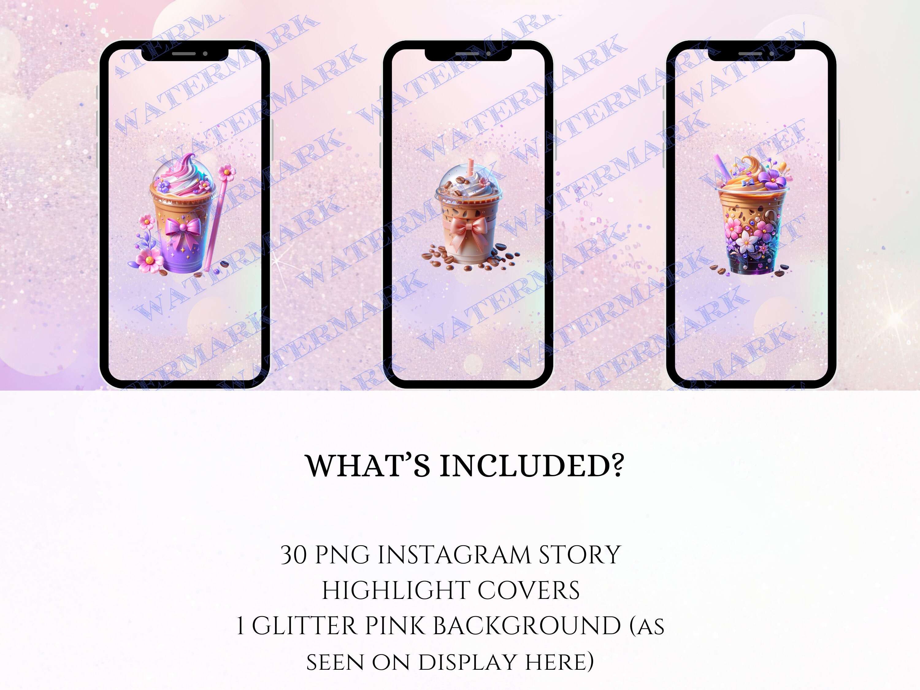 Iced Coffee and Bows Png Pink and Purple Instagram Story Highlight ...