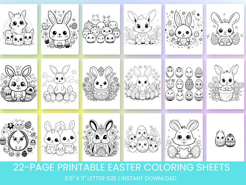 Easter Coloring Pages Bundle Bunny Egg Placemat Designs Digital ...