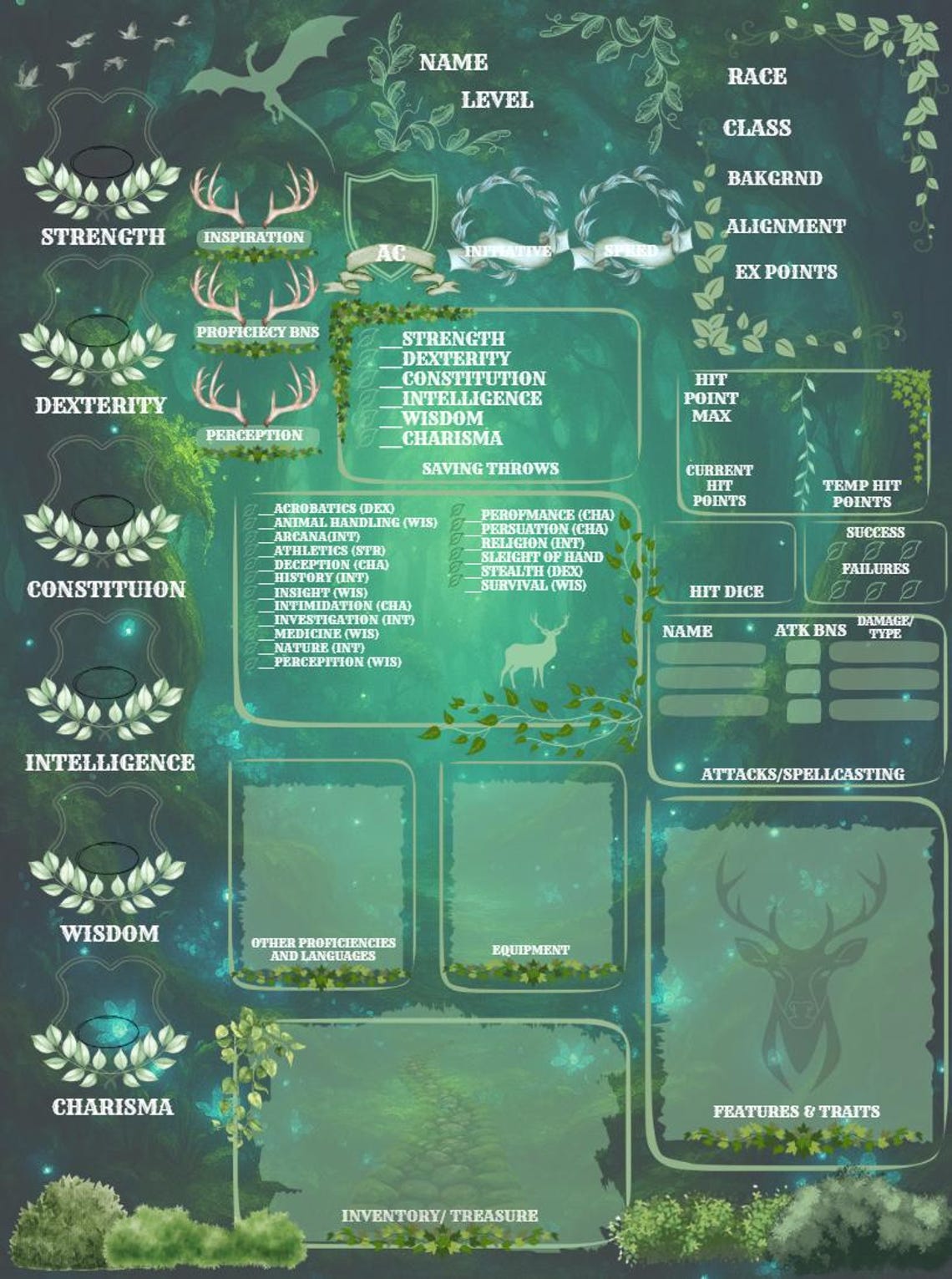 Dark Forest Dnd Character Sheet, RPG Template (PDF Pattern) - Etsy