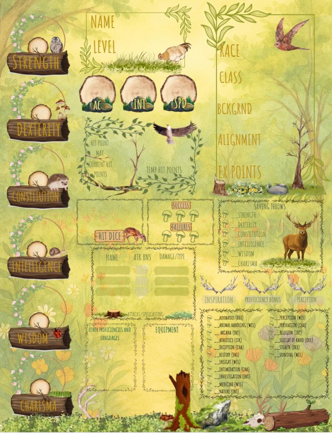 Dnd Printable Character Sheet, Dnd Forest Character Sheet, Dnd ...