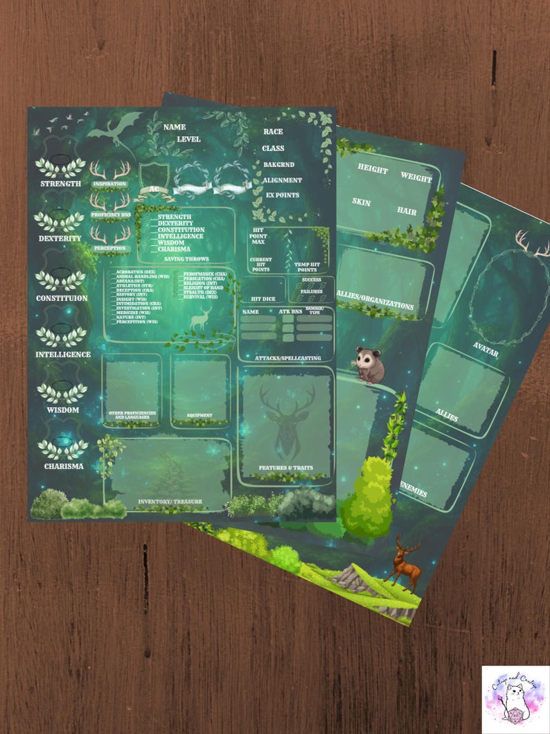 Dark Forest Dnd Character Sheet, RPG Template (PDF Pattern) - Etsy