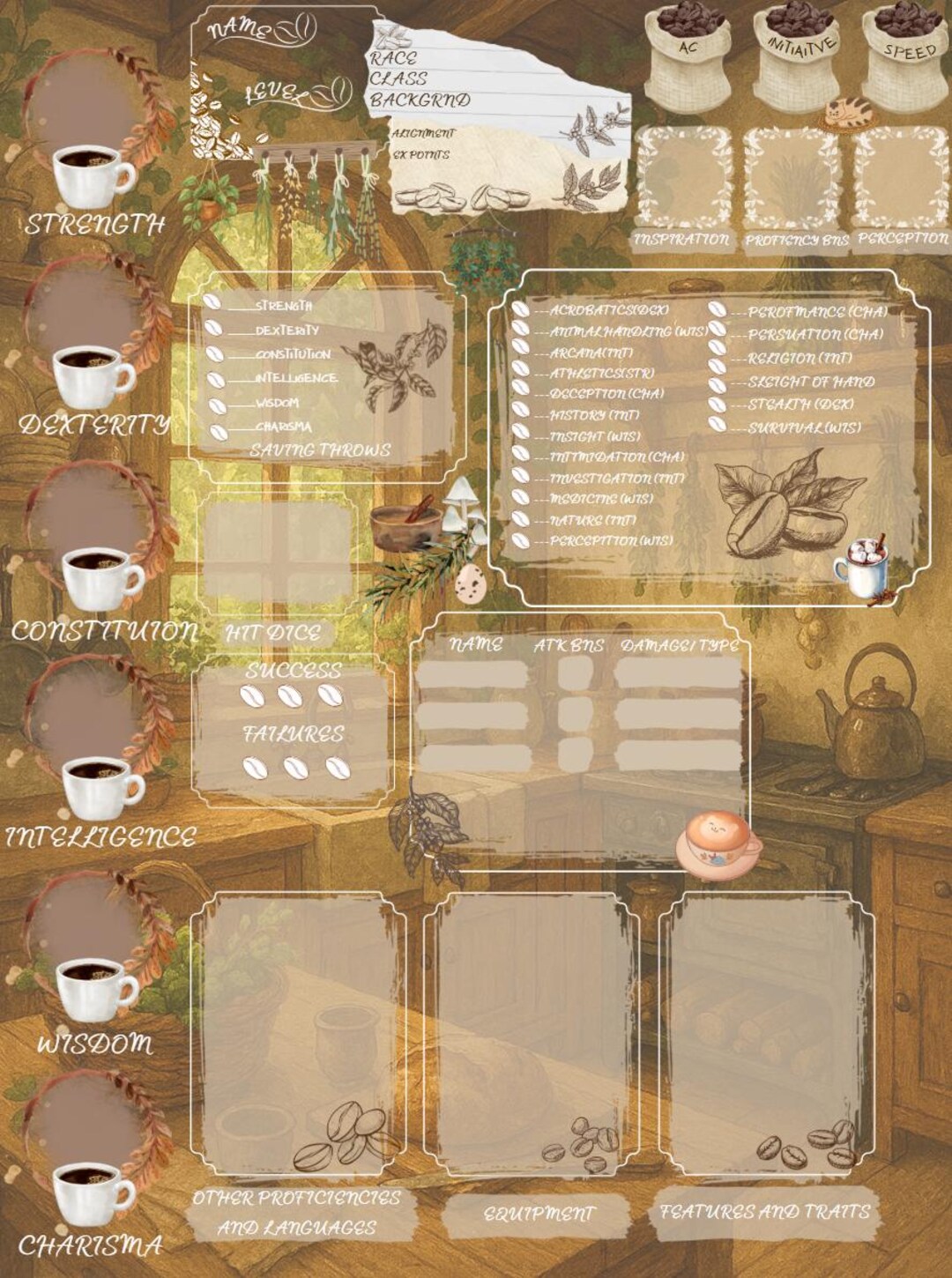 Dnd Printable Character Sheet, Dnd Cozy Character Sheet, Dnd Character ...