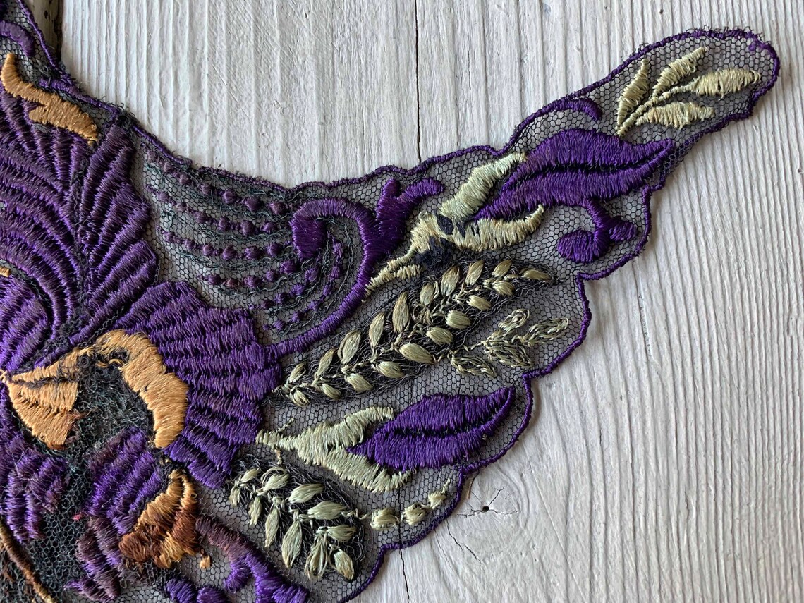 One Antique Victorian Embroidered Net Applique ref: A-7307/1 Box 5 - Etsy