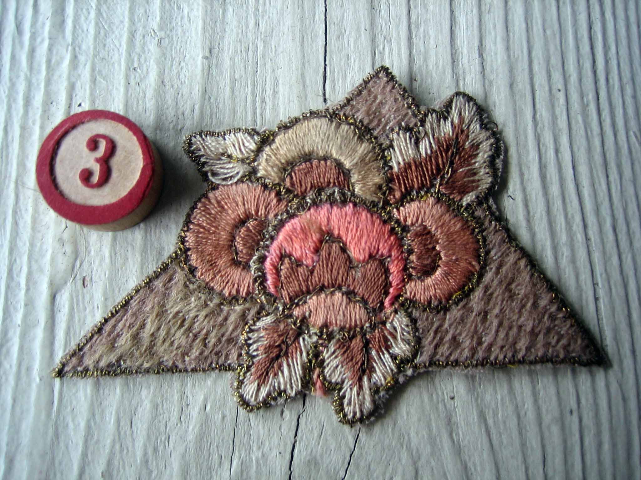 One Small Antique Embroidered Art Deco Flower Floral Applique With ...