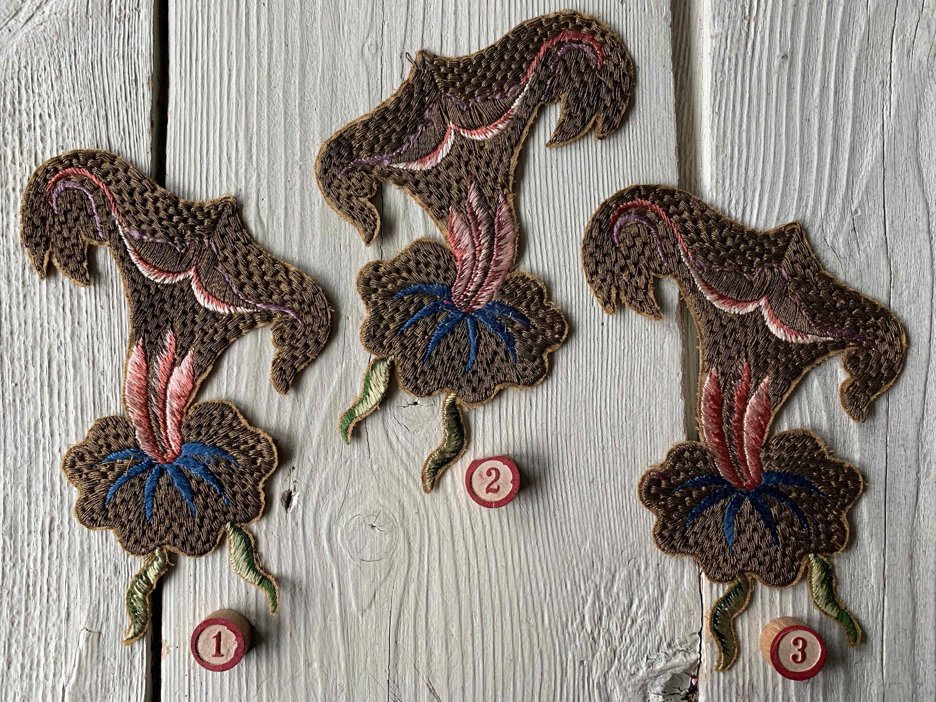 One Victorian Antique Applique With Floss and Metallic Thread Accents ...