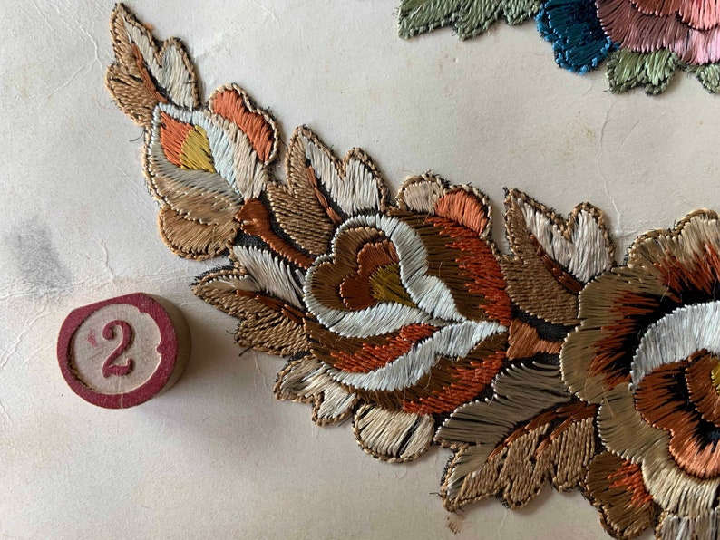 One Large Antique Embroidered Applique From Original Sample Card (ref ...