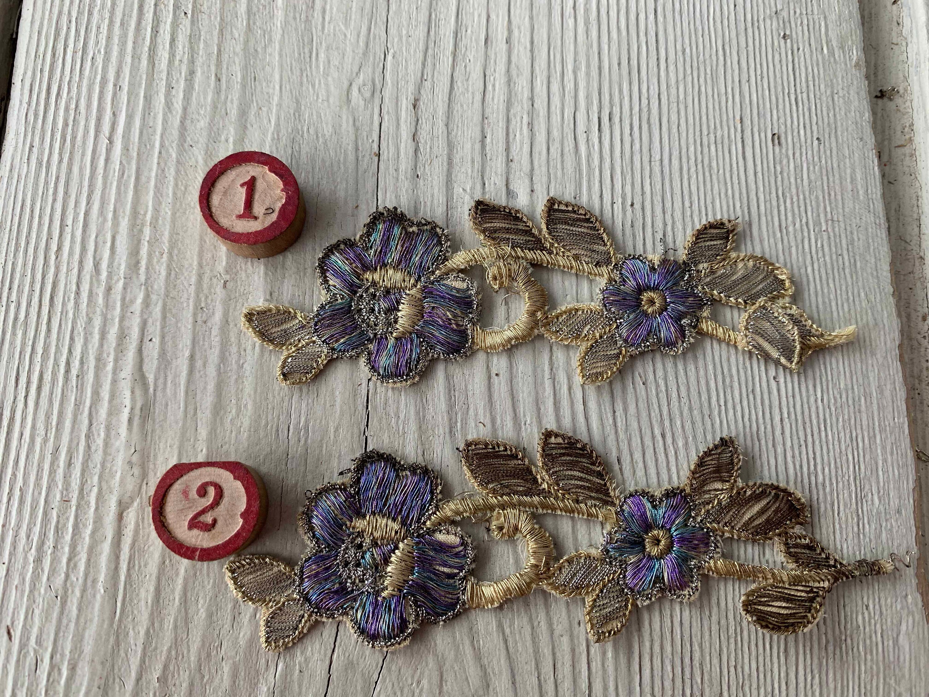 1 Antique Metallic Thread Embroidered Applique ref A-5471 Box 7 - Etsy