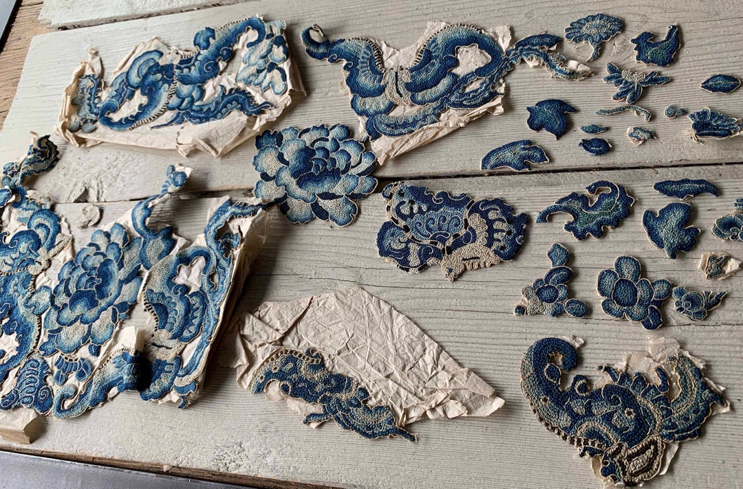 Lot of Antique Victorian Forbidden Stitch Oriental Asian Appliques Most ...