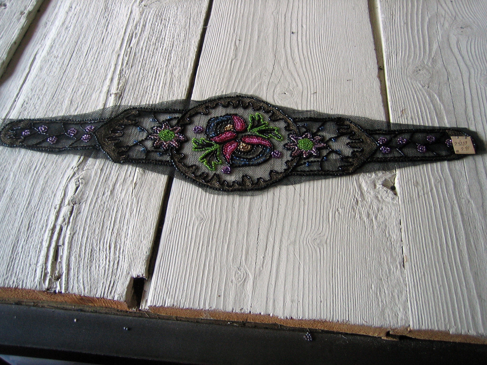 Large Antique Beaded Applique With Metallic Thread Accents (ref: A-5992 ...